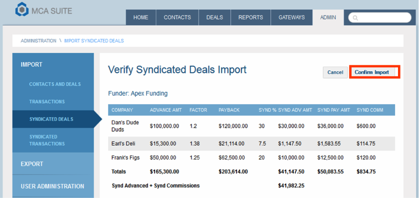 How to track syndication deal transactions : MCA Suite